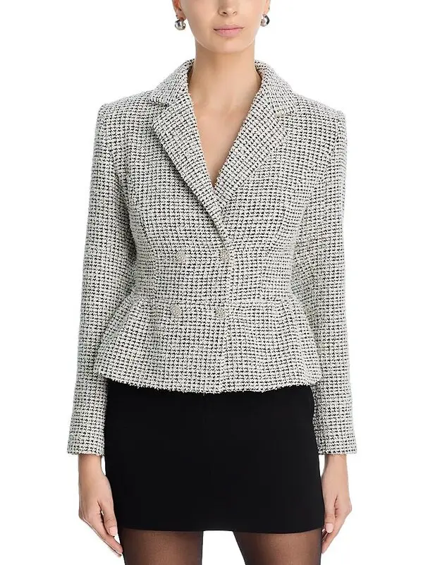 Aqua Tweed Flounce Blazer - Black/white