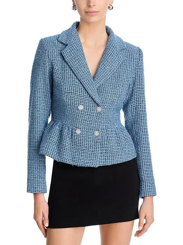 Aqua Tweed Flounce Blazer - Blue Multi
