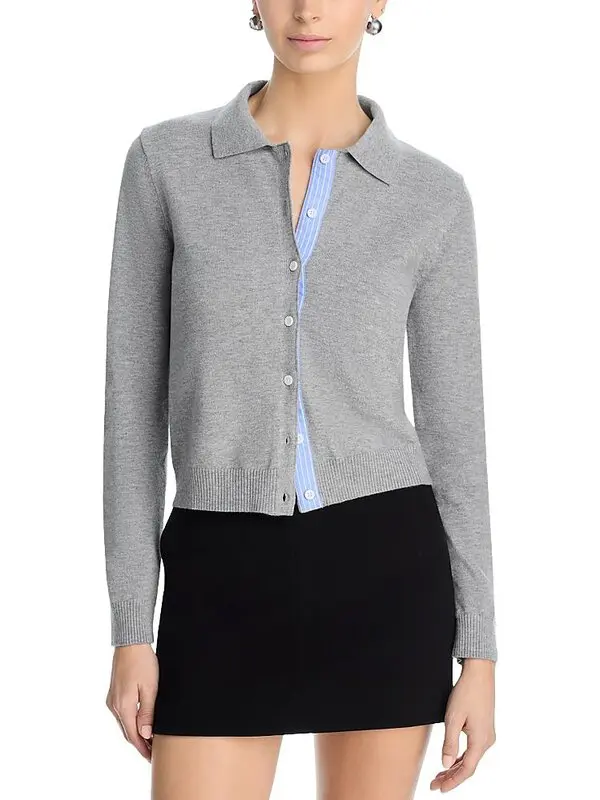 Aqua Collared Button-down Cardigan - Grey
