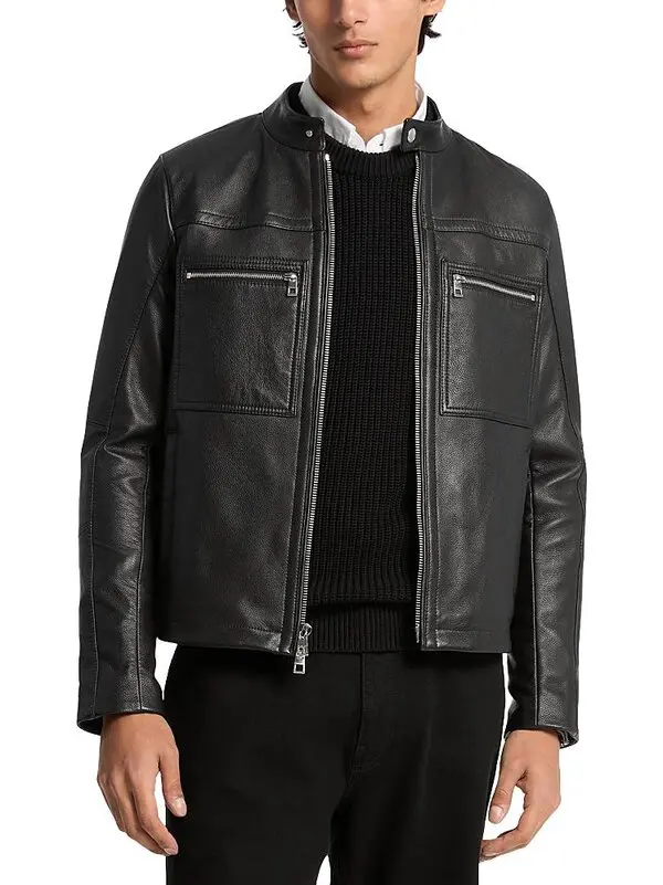 Michael Kors Grained Leather Jacket With Zip Pockets - Black