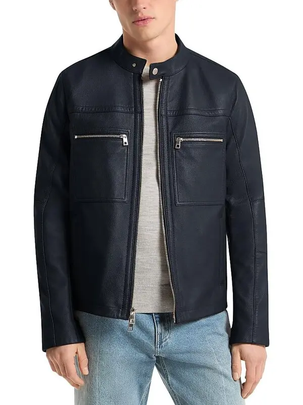 Michael Kors Grained Leather Jacket With Zip Pockets - Midnight
