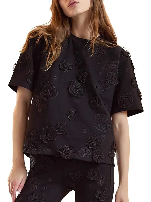 Cynthia Rowley 3d Applique Top - Black