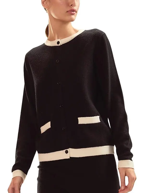 Cynthia Rowley Wool Cashmere Two-tone Cardigan - Black/white