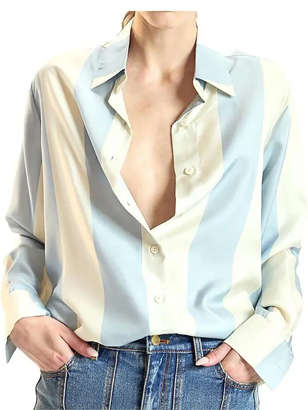 Cynthia Rowley Striped Silk Button-up Shirt - Blue/ivory