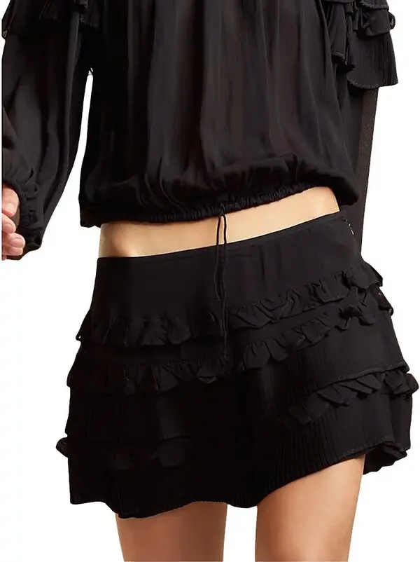 Cynthia Rowley Ruffle Pleated Micro Skirt - Black