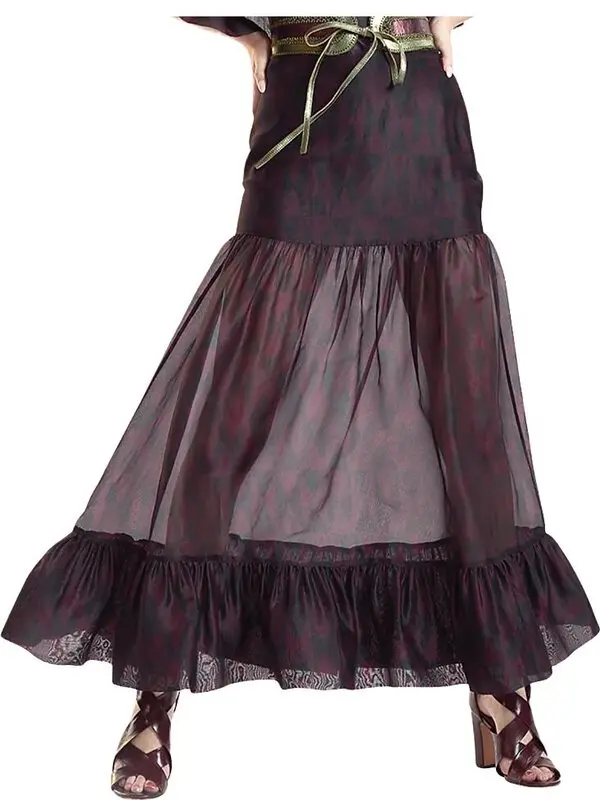 Cynthia Rowley Organza Midi Skirt - Black/burgundy
