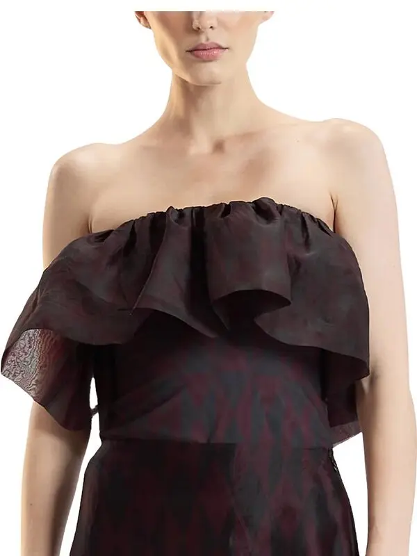 Cynthia Rowley Organza Mesh Flounce Tube Top - Black/burgundy