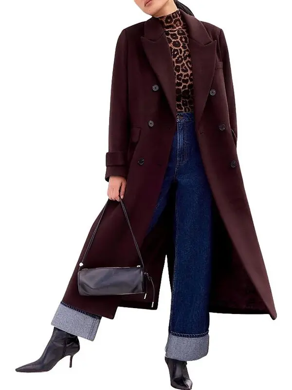 RO & ZO Wool Blend Oversized Coat - Brown