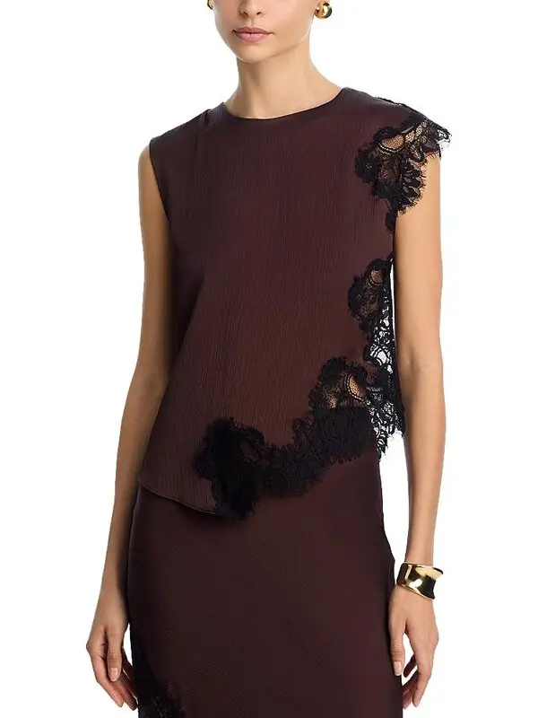 Aqua Lace Inset Slip Top - Brown