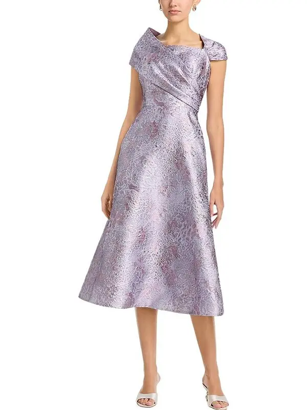 Rickie Freeman For Teri Jon Metallic Jacquard Off-the-shoulder Midi Dress - Lilac Multi
