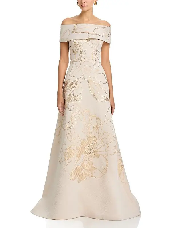 Rickie Freeman For Teri Jon Jacquard Bodice Gown - Champagne Gold