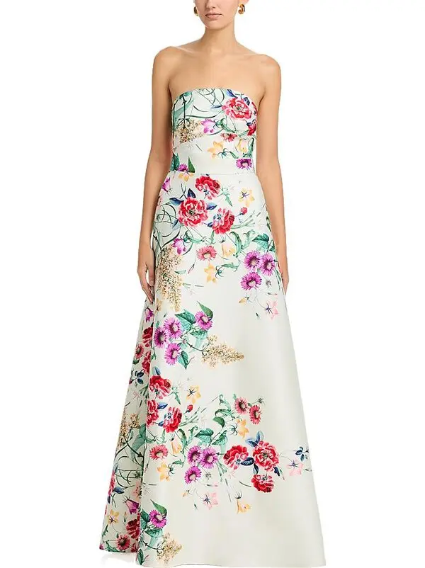 Rickie Freeman For Teri Jon Mikado Strapless Gown - Ivory Multi