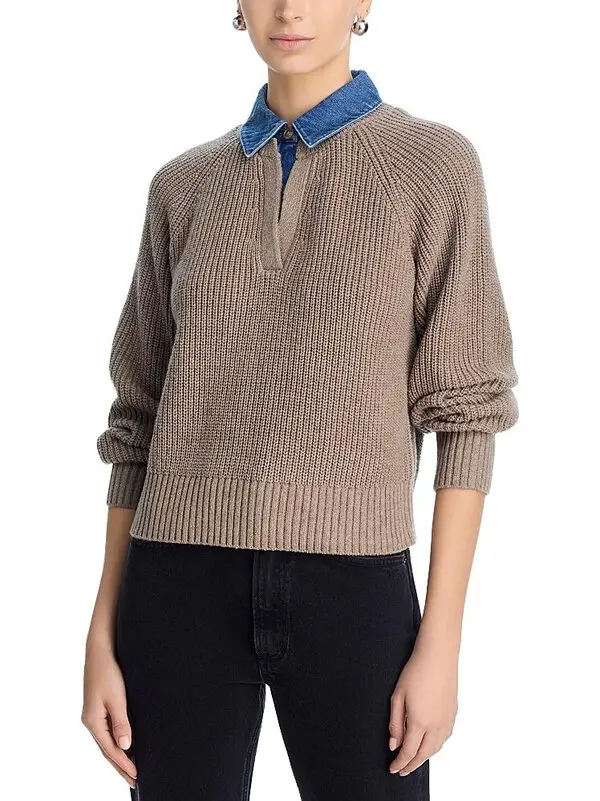 Aqua Collared Knit Sweater - Oatmeal
