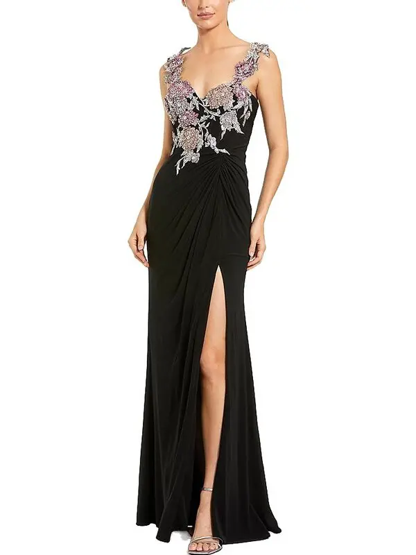 Mac Duggal Sweetheart Jersey Gown With Floral Embellishments - Black Multi