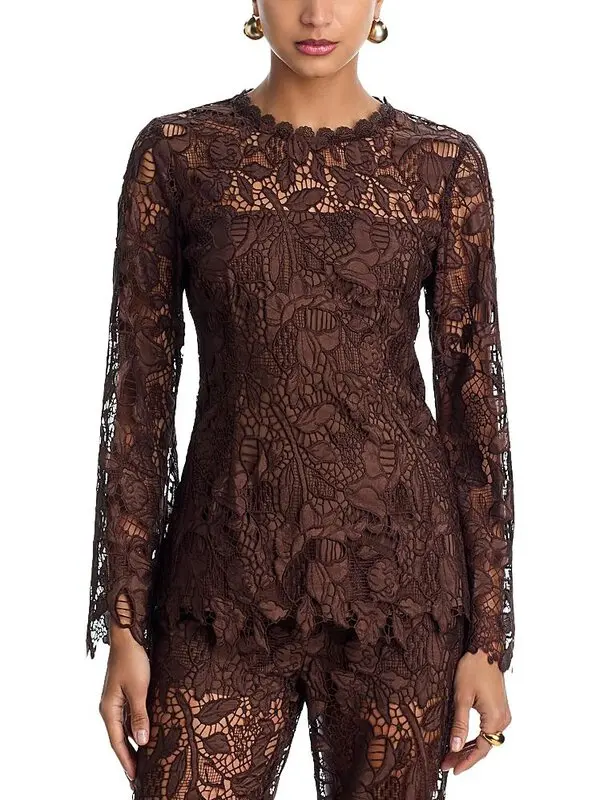 Aqua Lace Long Sleeved Tunic Top - Brown