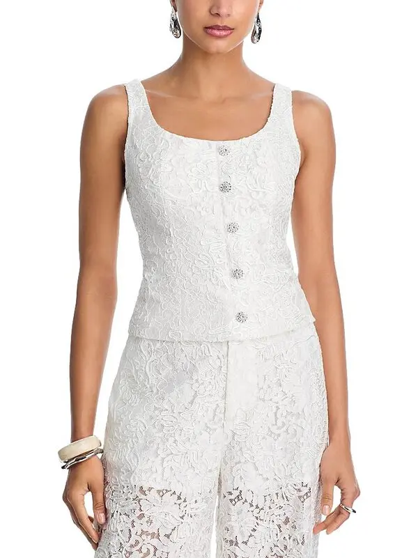 Aqua Soutache Cord Sleeveless Lace Top - Ivory