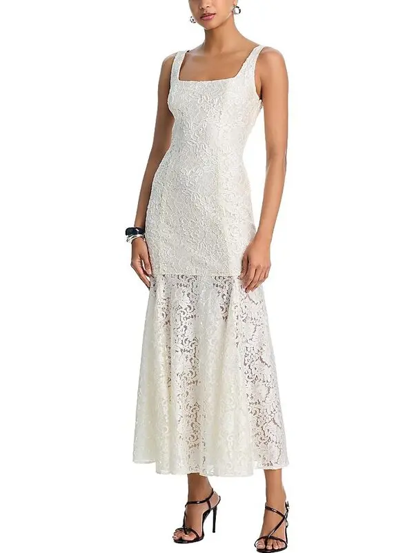 Aqua Soutache Cord Lace Drop Waist Maxi Dress - Ivory