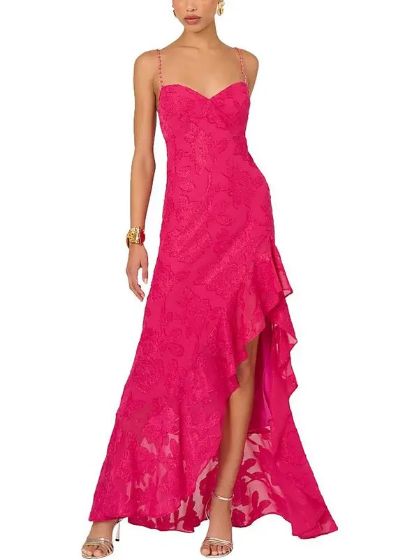 Adrianna Papell Clipped Jacquard Dress - Bright Rose