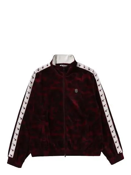 A BATHING APE Solid Camo Velour Track Jacket - Burgundy