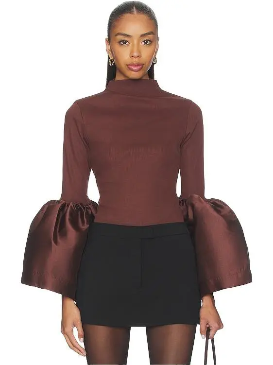 MARQUES' ALMEIDA Heavy Satin Turtleneck Puff Sleeve Top - Brown