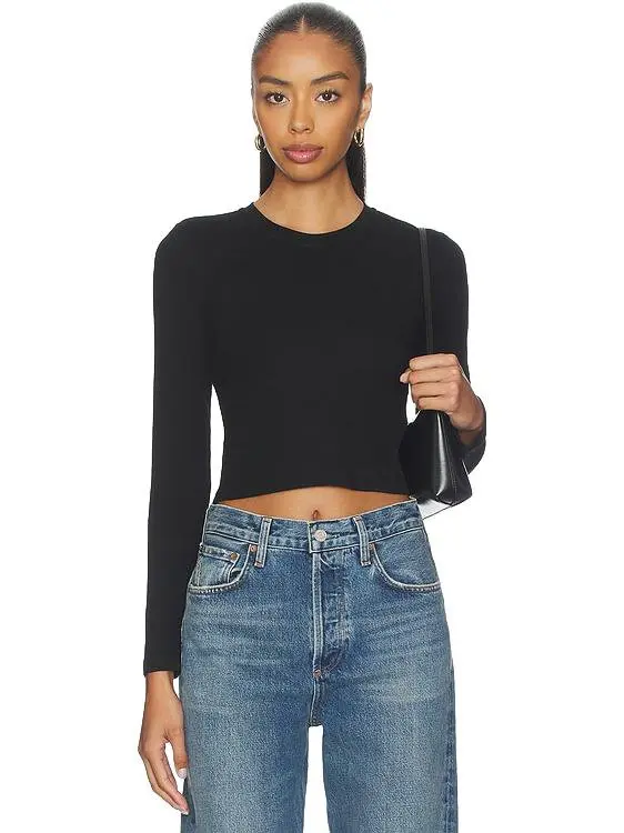 PERFECTWHITETEE Sienna Luxe Rib Cropped Long Sleeve - True Black