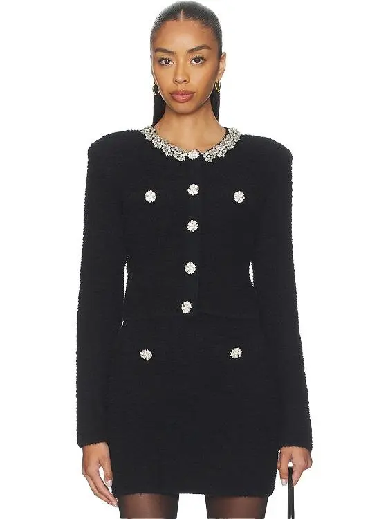 SELF-PORTRAIT Crystal Trim Cardigan - Black