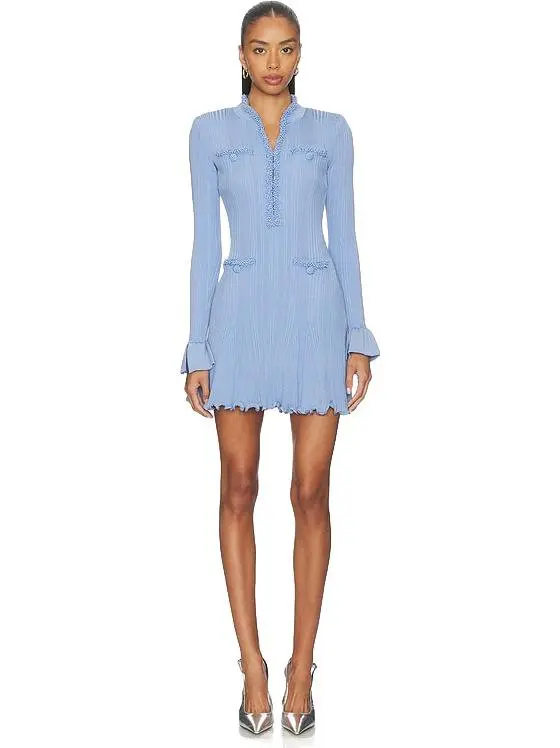 SELF-PORTRAIT Pearl Trim Knit Mini Dress - Blue