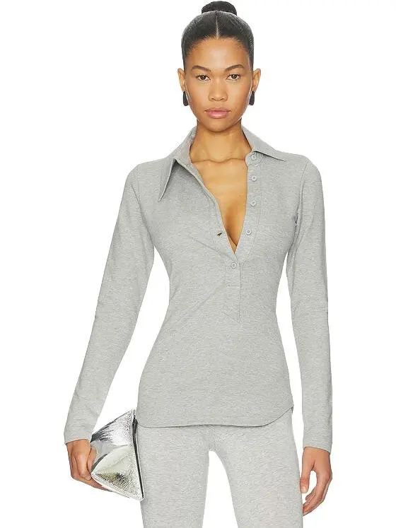 Attico Long Sleeve Lapel Top - Melange Grey