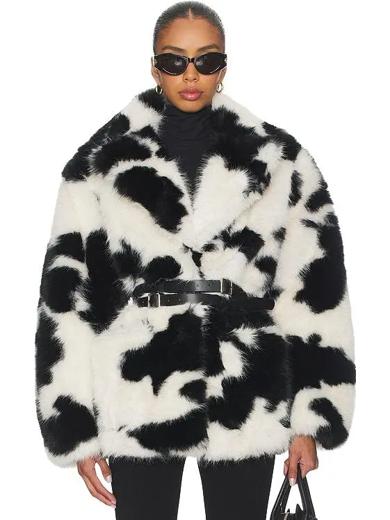 AFRM Livingston Faux Fur Jacket - Cattle Print Fur