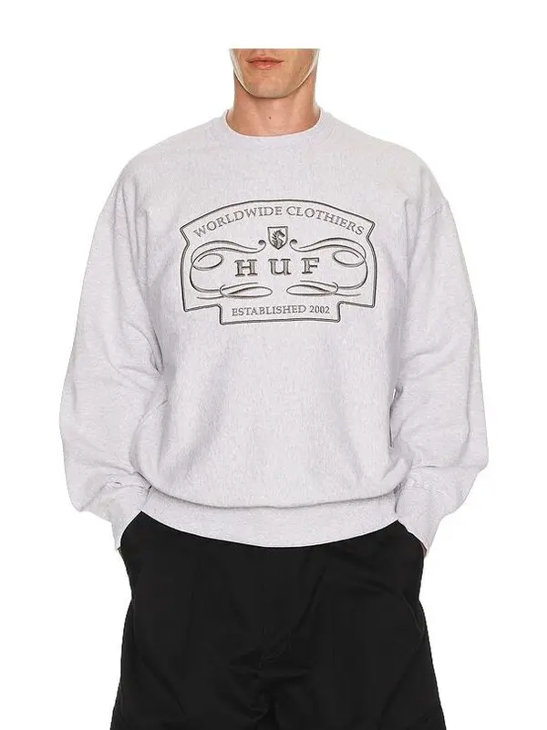 HUF Worldwide Clothiers Crewneck Sweatshirt - Heather Grey