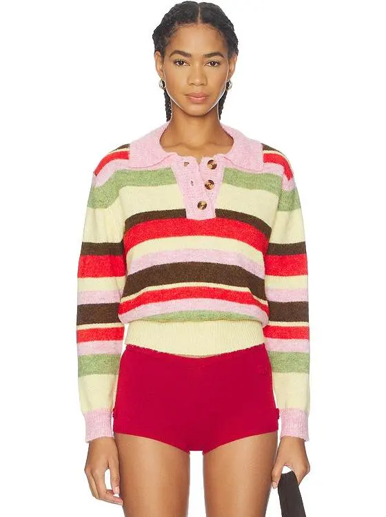 LISA SAYS GAH Alaia Polo Sweater - Pink Stripe
