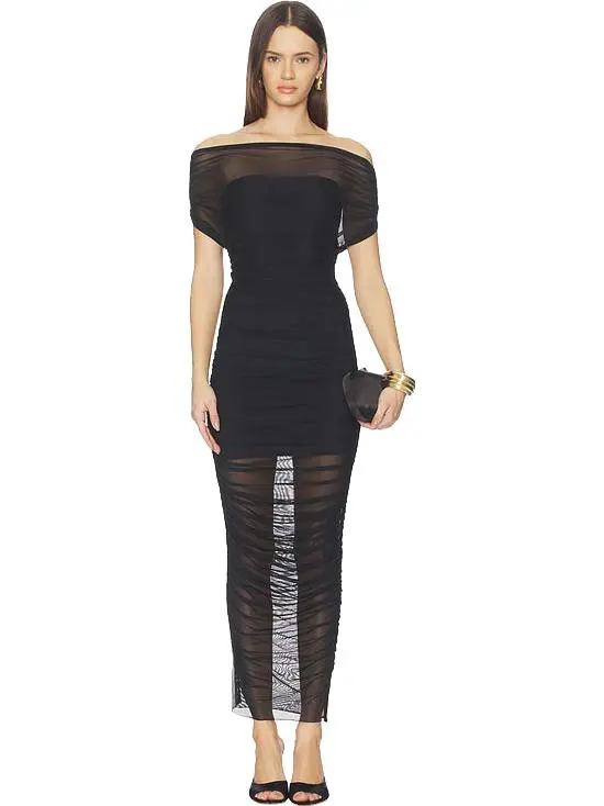 SEROYA Noel Mesh Midi Dress - Black