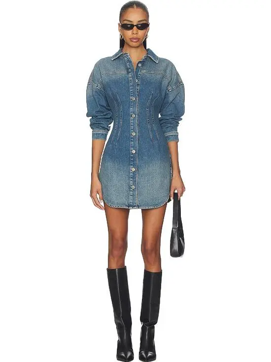 Good American Shaped Denim Shirt Dress - Indigo1036
