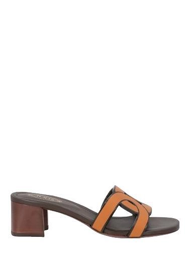 TOD'S Calfskin Two-tone Slide Sandals - Brown