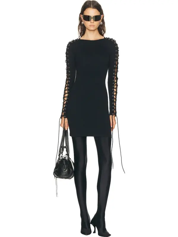 Balenciaga Lace Up Long Sleeve Dress - Black