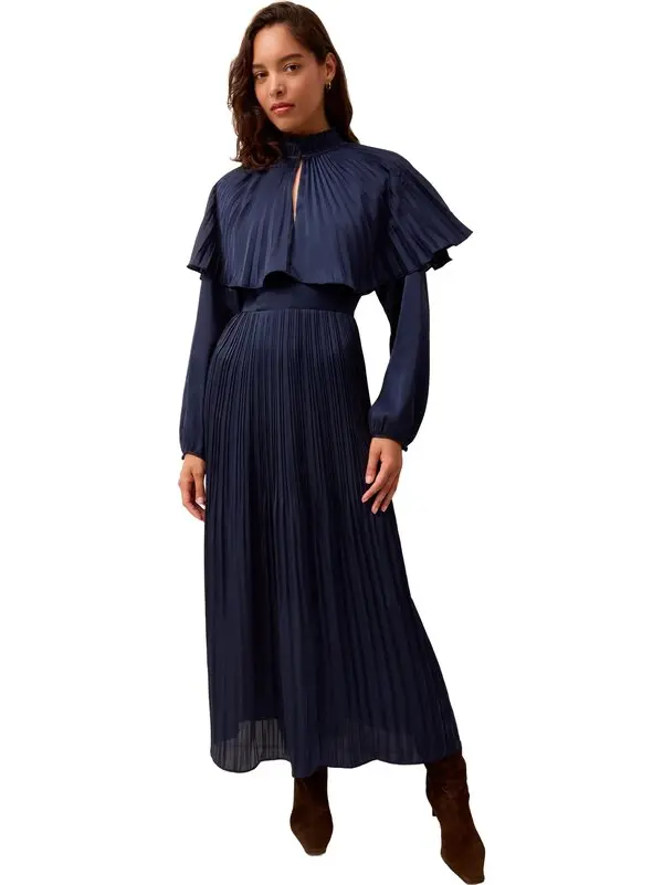 MARIE OLIVER Verity Pleated Cape Dress - Naval