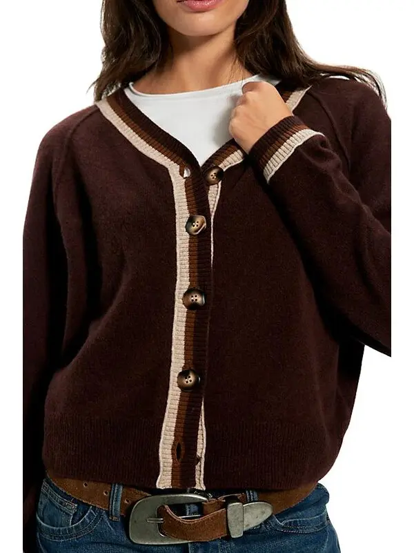 Free People Paige Cashmere Cardigan - Chocolate Combo