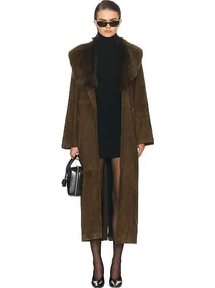 Nour Hammour Nhour Hammour Briona Suede And Shearling Coat - Deep Olive