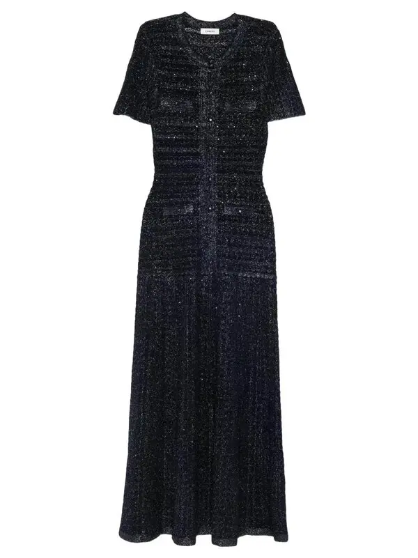 Sandro Rhinestone Knit Maxi Dress - Blue