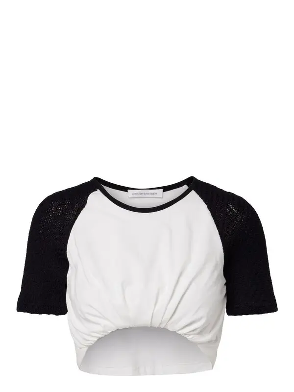 Christopher Esber Gathered Cotton Jersey Crop Top - White