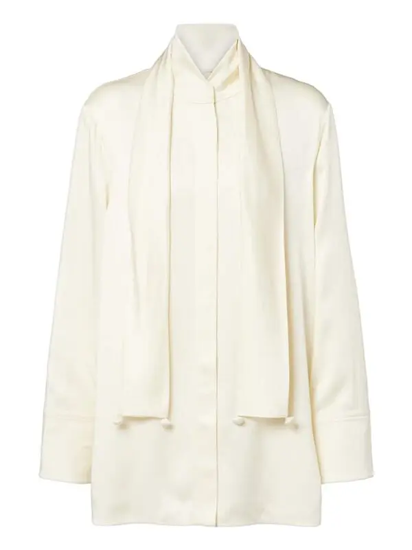 JIL SANDER Scarf-detail Satin Shirt - White