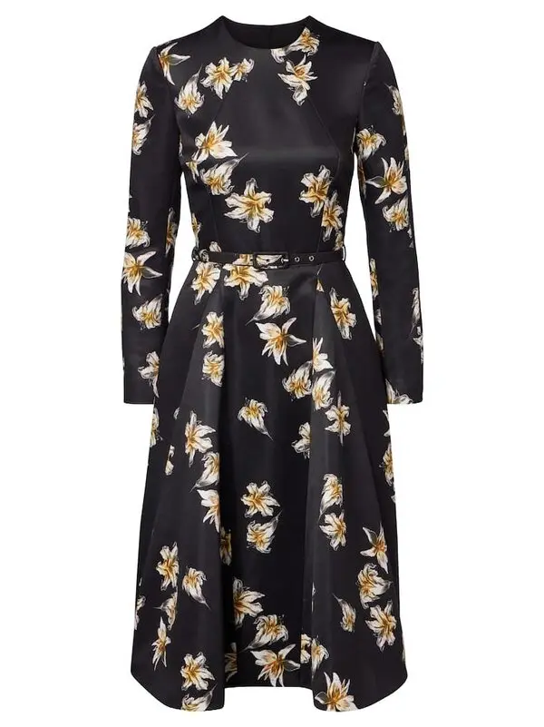 EMILIA WICKSTEAD Uccellina Floral Duchess Satin Midi Dress - Black