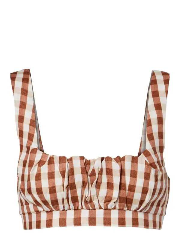 Faithfull The Brand Ida Gingham Linen Crop Top - Brown