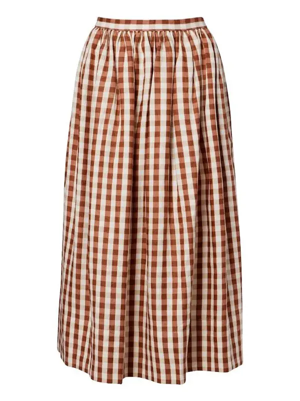 Faithfull The Brand Ida Gingham Linen Midi Skirt - Brown
