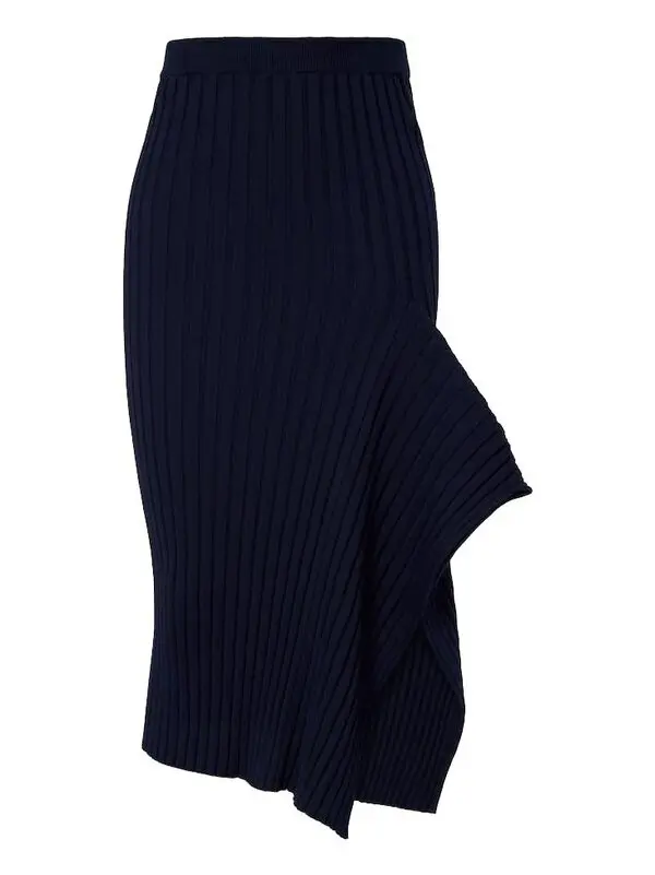 Stella McCartney Ribbed-knit Ruffled Cotton Midi Skirt - Blue