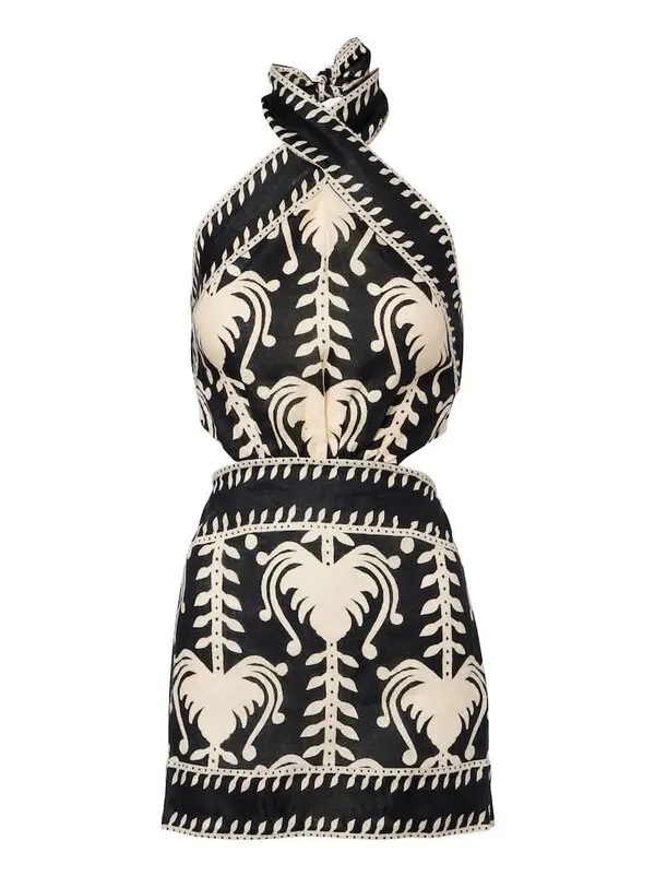 Johanna Ortiz Cutout Printed Minidress - Black