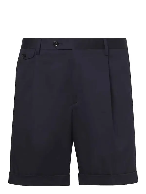 LARDINI Pleated Cotton-blend Bermuda Shorts - Blue