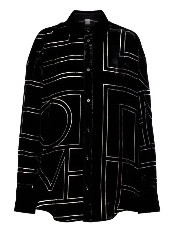 TOTEME Logo Oversized Velvet Devoré Shirt - Black
