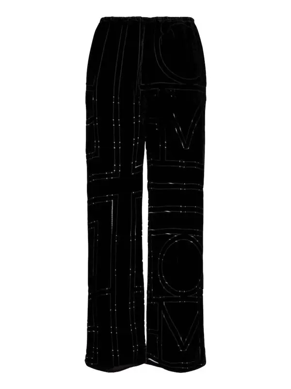 TOTEME Logo Velvet Wide-leg Pants - Black