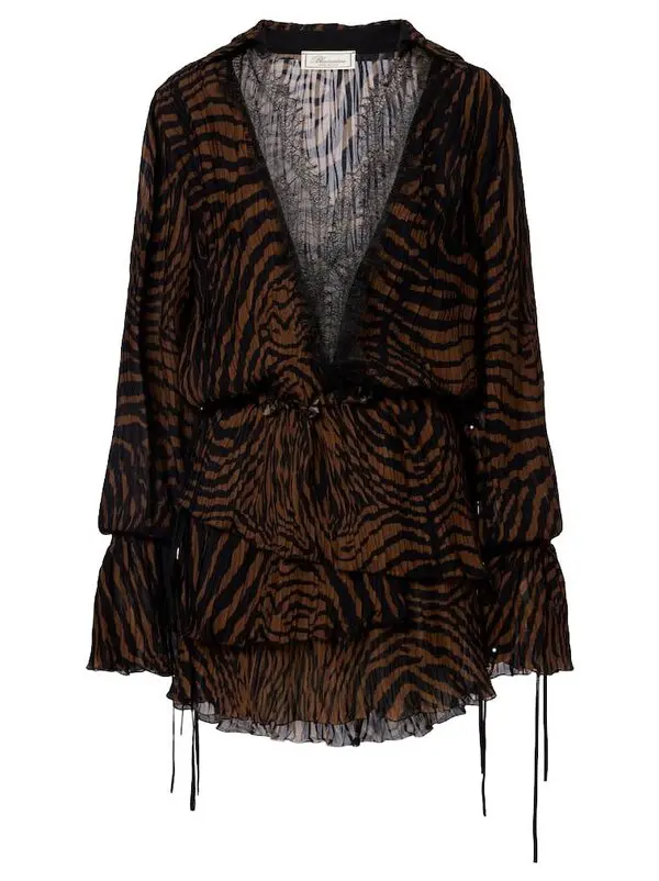 Blumarine Zebra-print Chiffon Mini Dress - Brown